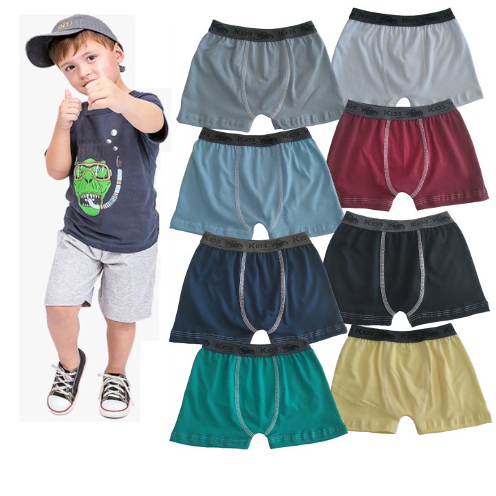 Cueca Box Boxer Infantil (PREMIUM) lisa 100% Algodão. | Shopee Brasil