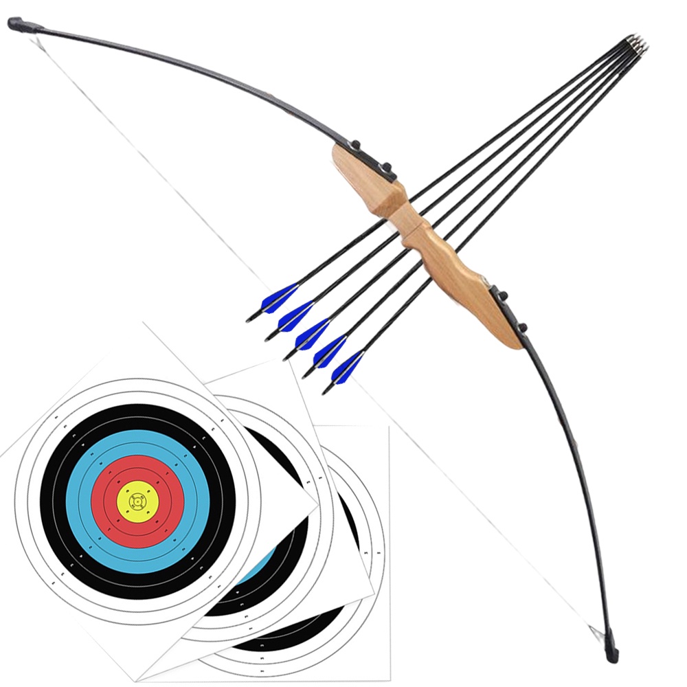 Kit Arco e Flecha Profissional Empunhadeira Destro de Madeira Recurvo Com 5 Flechas com Pontas ...