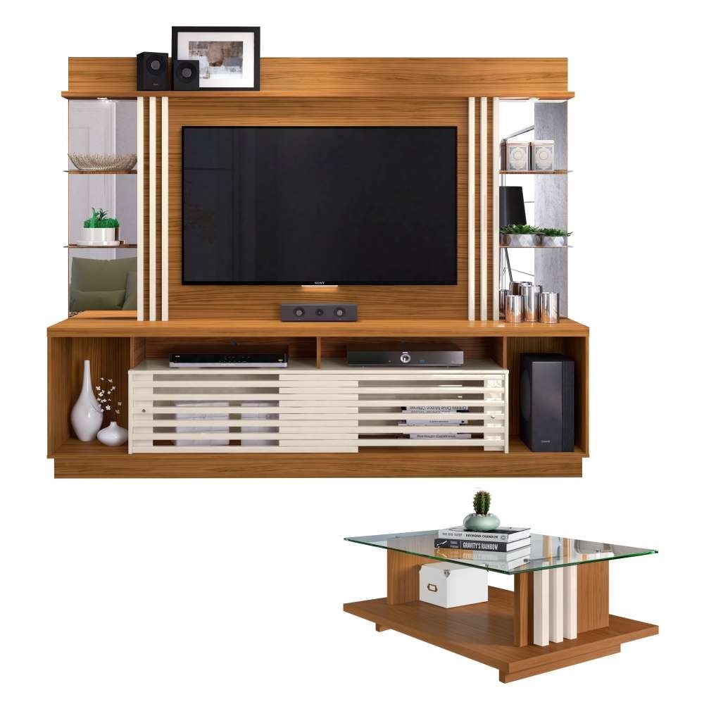 Rack com Painel para TV com Espelho e Mesa de Centro Smart Naturale Off ...