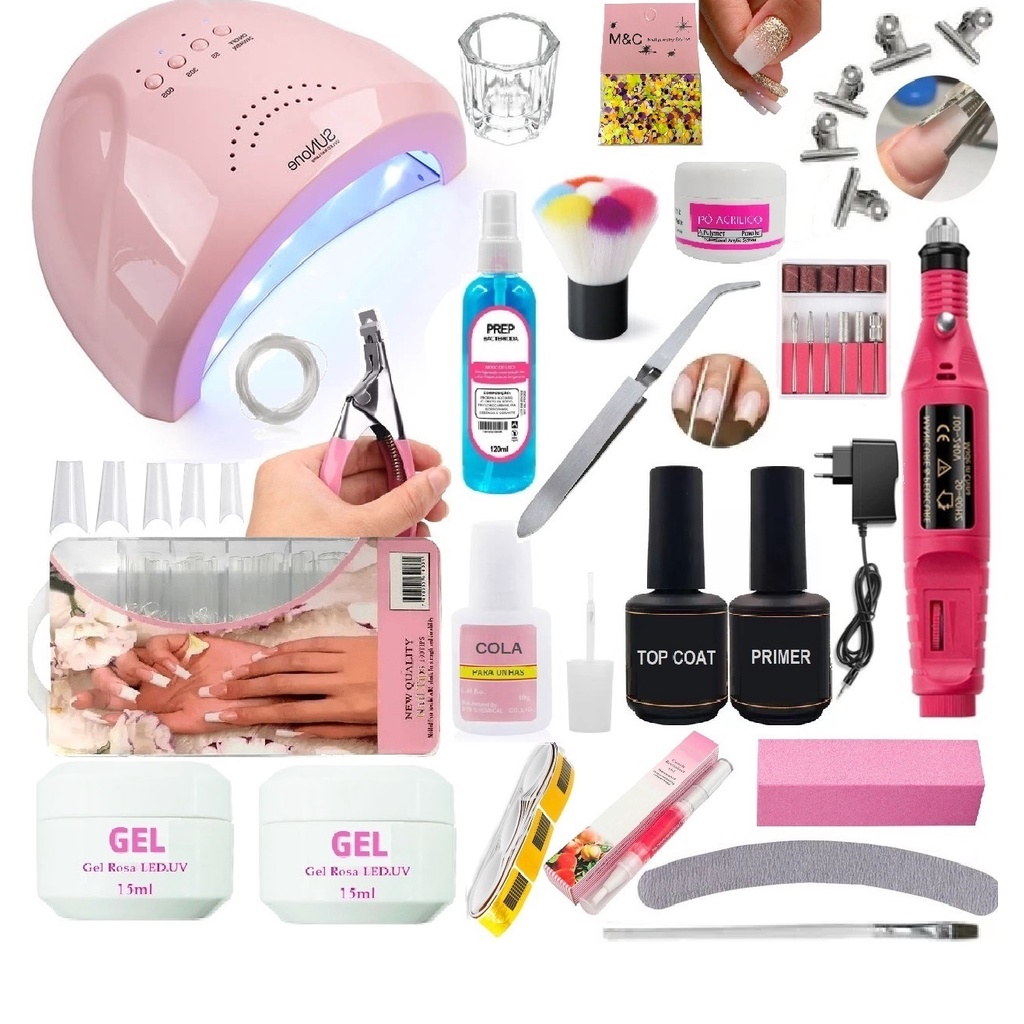Kit Para Unhas Gel Alongamentos Cabine Lixadeira Completo Envio ...