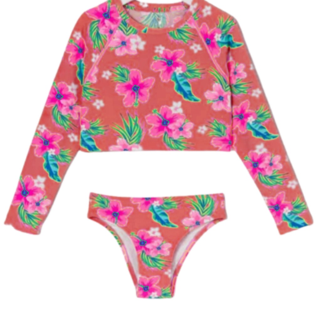 Biquini Infantil com Manga Longa Menina Moda Praia Piscina Tamanho 6 ...