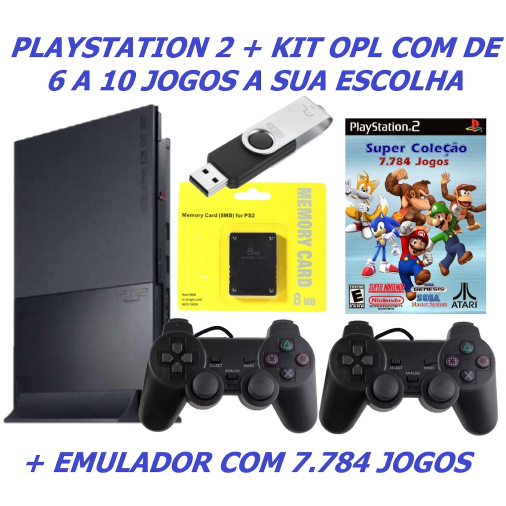 Playstation 2 Ps2 Com Jogos No OPL Via USB E Leitor Completo Com 2 ...