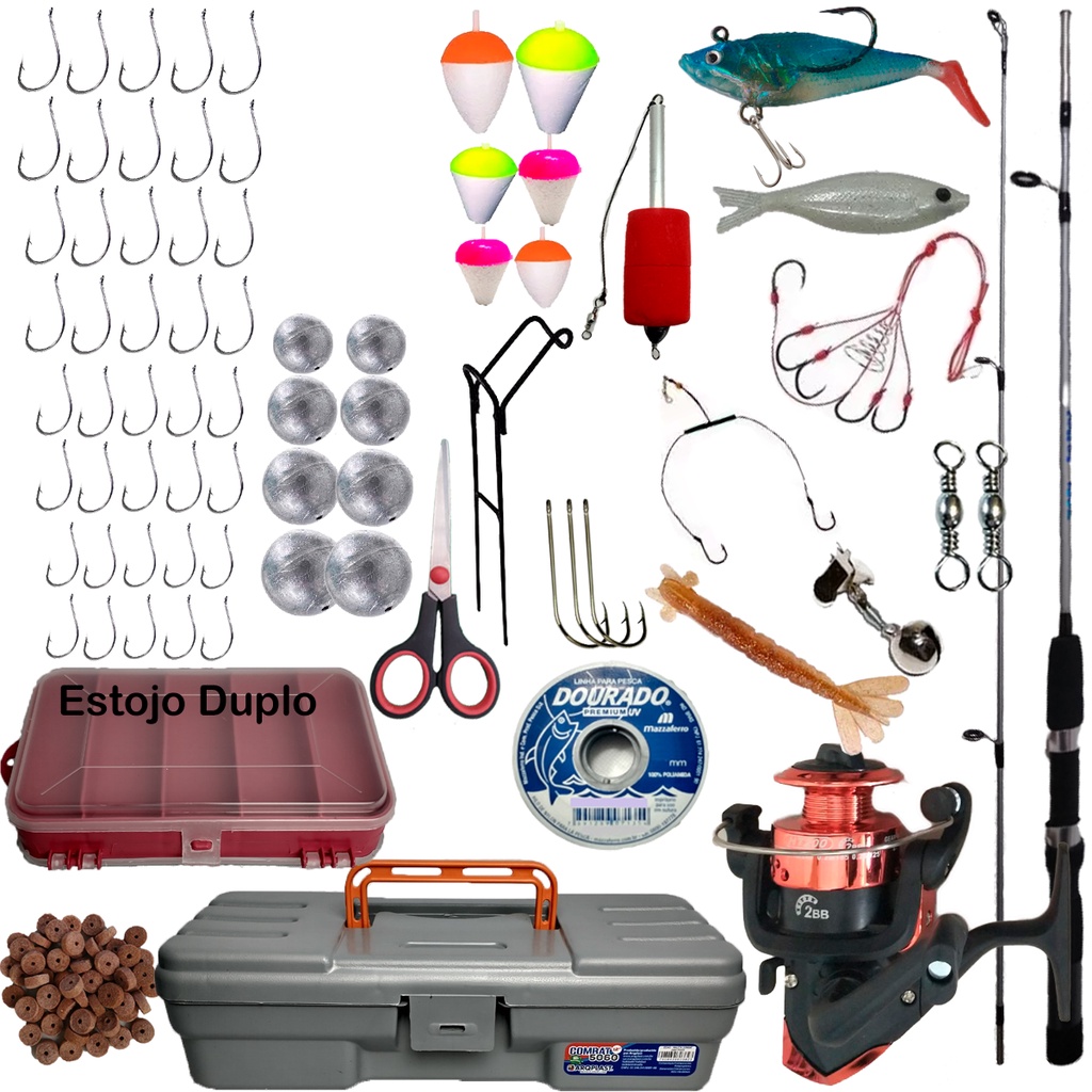 Kit De Pesca Completo Estojo Rosa Vara Com Molinete Maleta Pronto ...