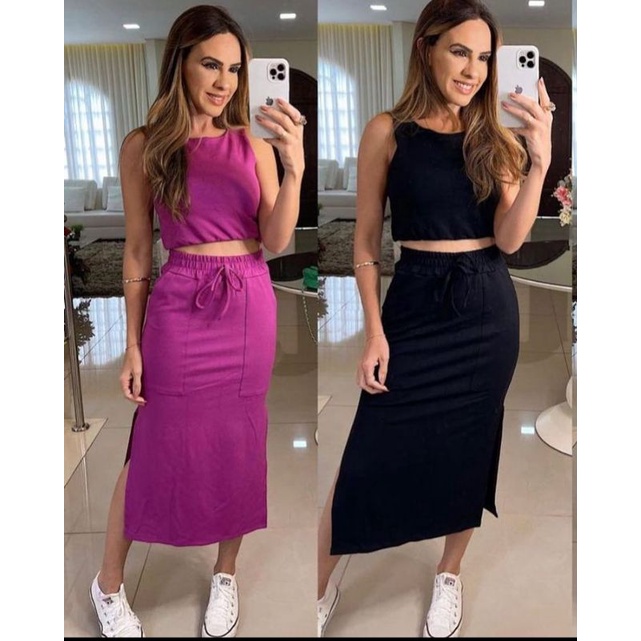 Conjunto Malibu Cropped e saia | Shopee Brasil