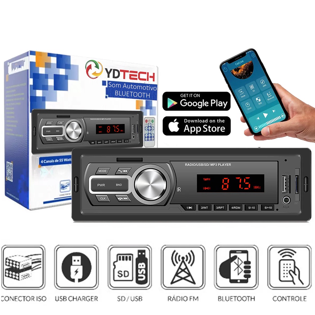 Aparelho De Som Carro Radio Automotivo Bluetooth Pendrive Sd Rádio | Shopee Brasil