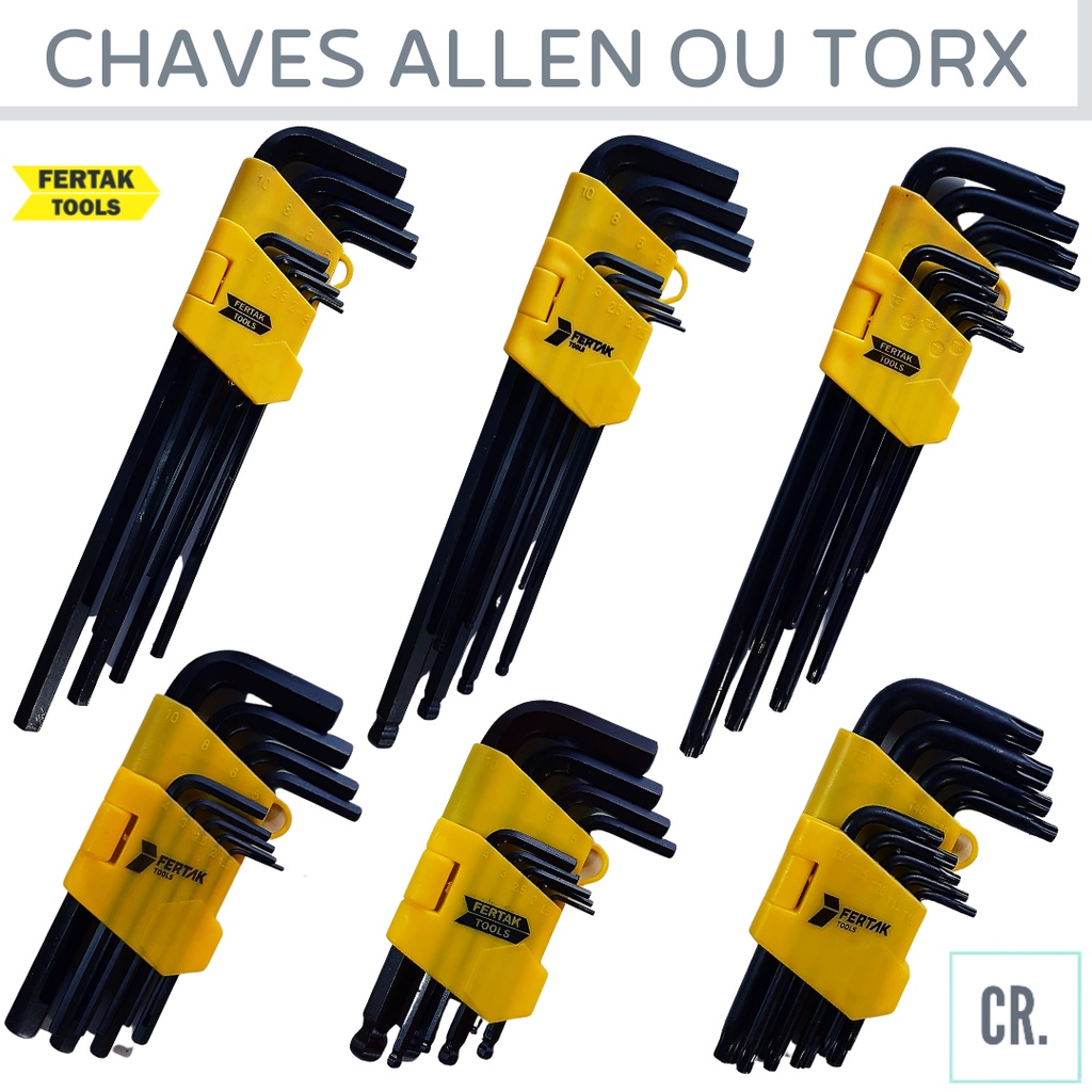 Jogo de Chave Allen ou Jogo de Chave Torx / Torque Longa e Curta Fertak ...