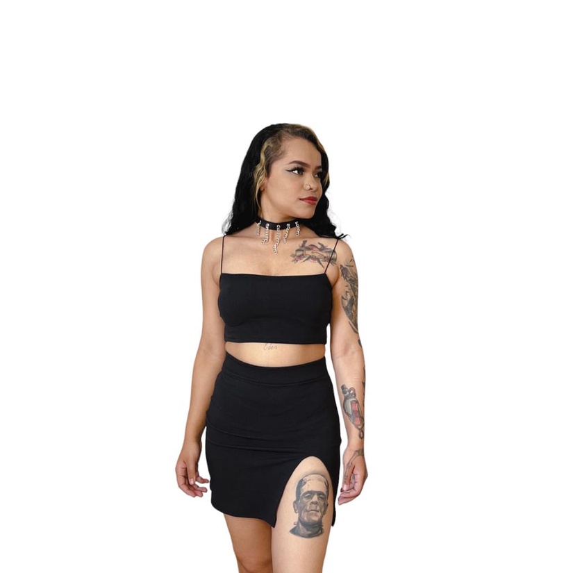 Conjunto Basic Fenda Gringa Top Reto e Saia 2023 | Shopee Brasil