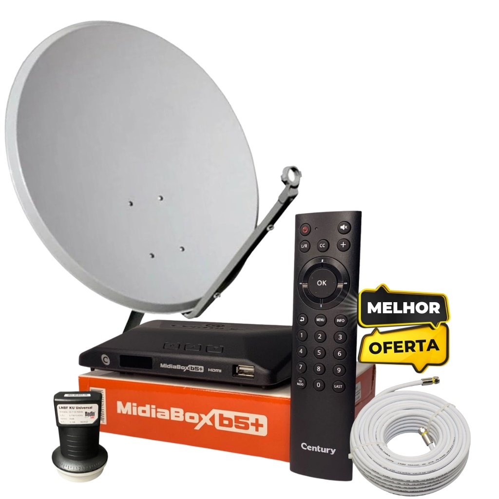 Kit Completo Receptor Digital Century Midiabox B5+ - Antena / LNBF KU ...