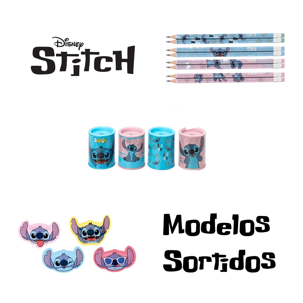 Kit Com 2 Lapis HB + Apontador + Borracha Stitch Molin | Shopee Brasil