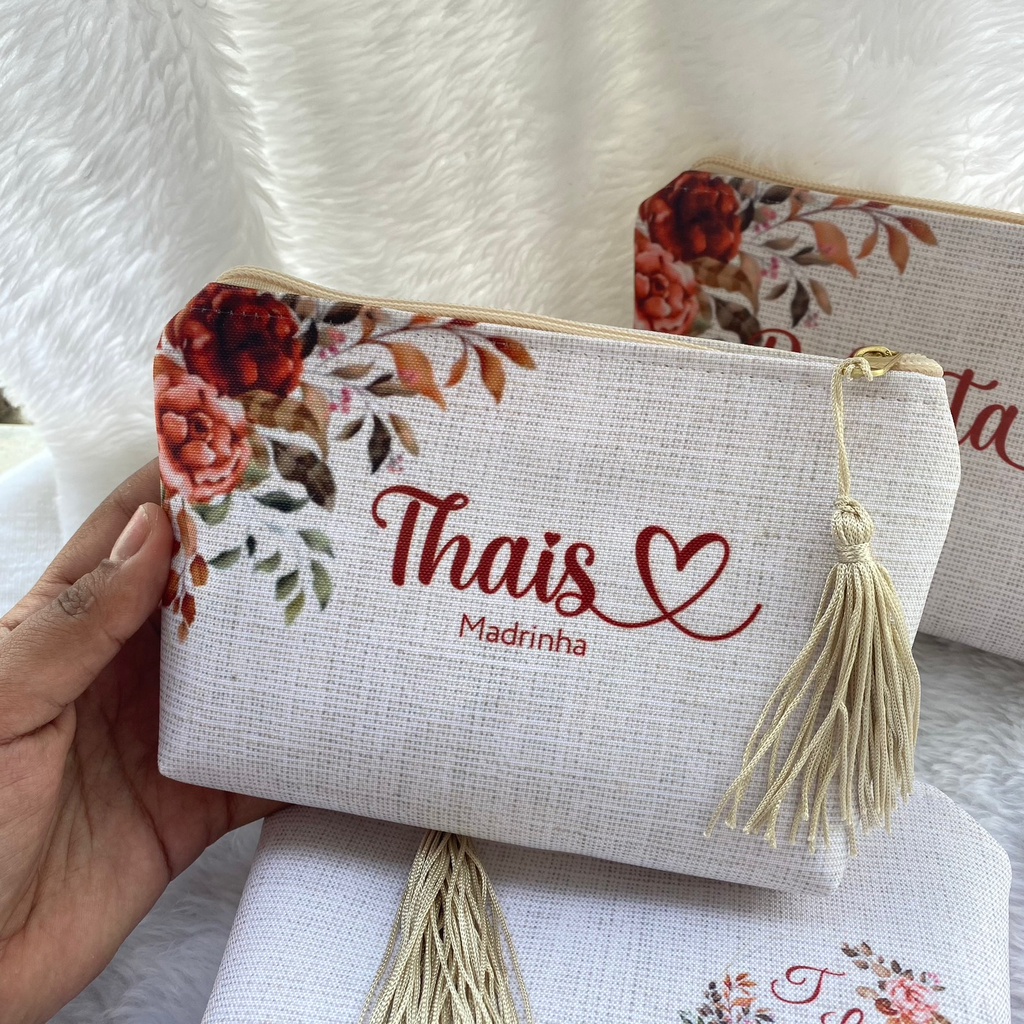 Necessaire Personalizada com Nome Terracota Floral para madrinhas, mãe ...