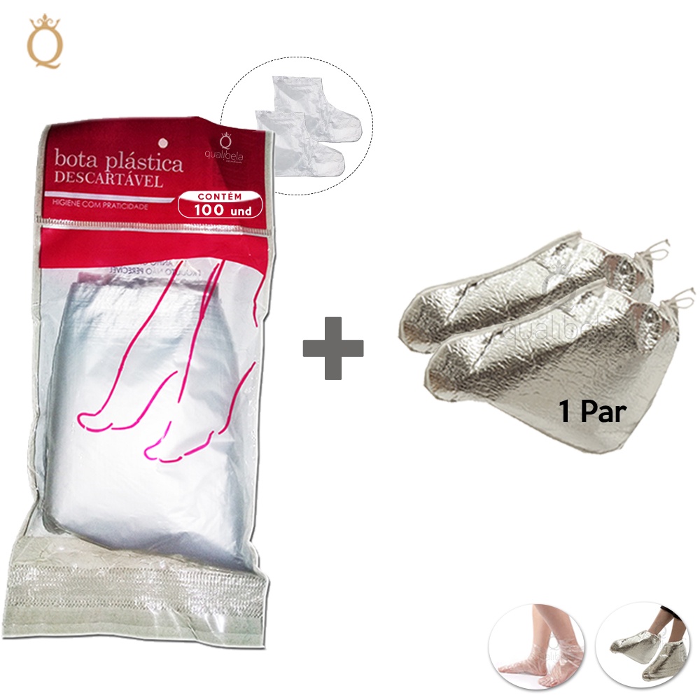 Kit Bota Metalizada Térmica + 100 Botas Plásticas Spa dos Pés ...