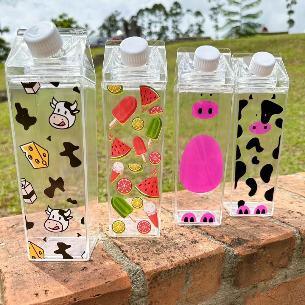 Garrafa Transparente Em Formato Caixa Leite Portátil Geladeira 500ml ...