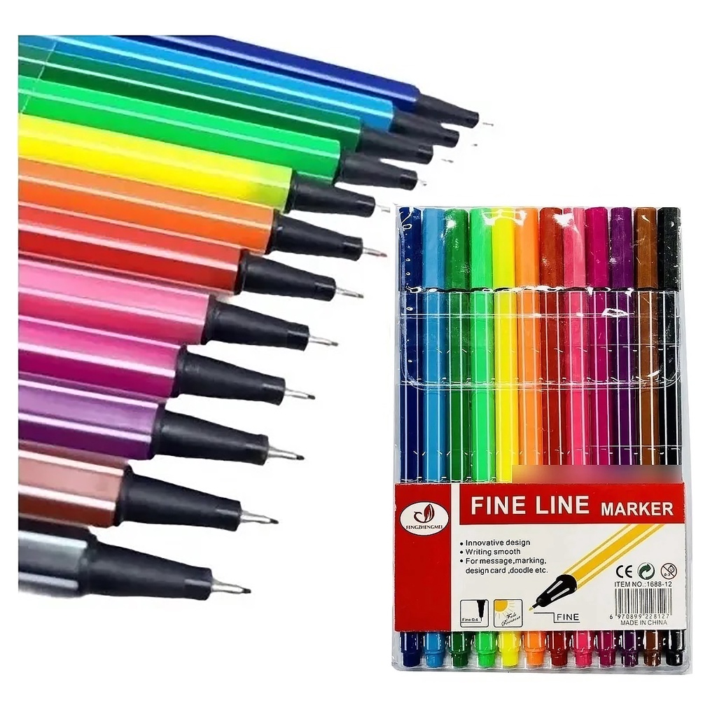Kit 12 Canetas Cores Coloridas Ponta Fina 0.4mm Fine Line Super ...