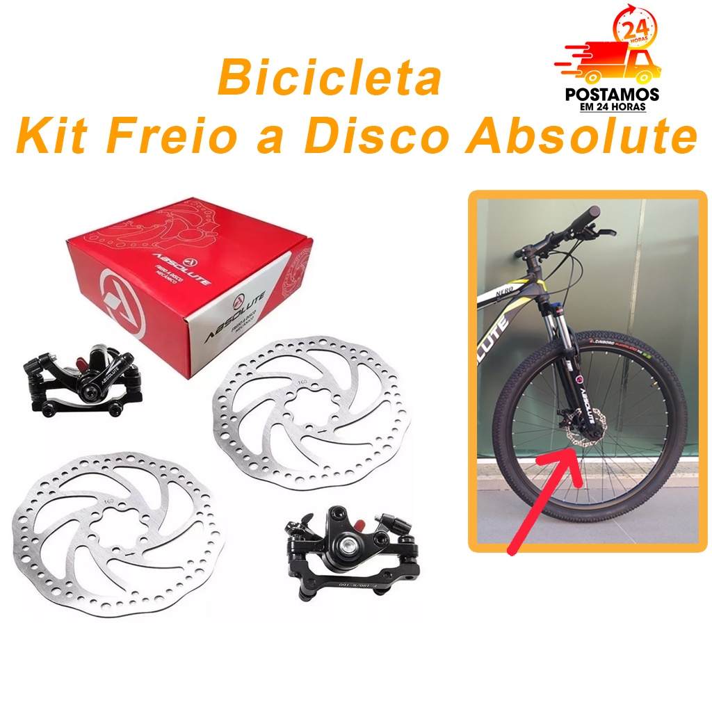 Kit Freio A Disco Mecânico Absolute Bicicleta Pinça, Disco, Pastilhas ...