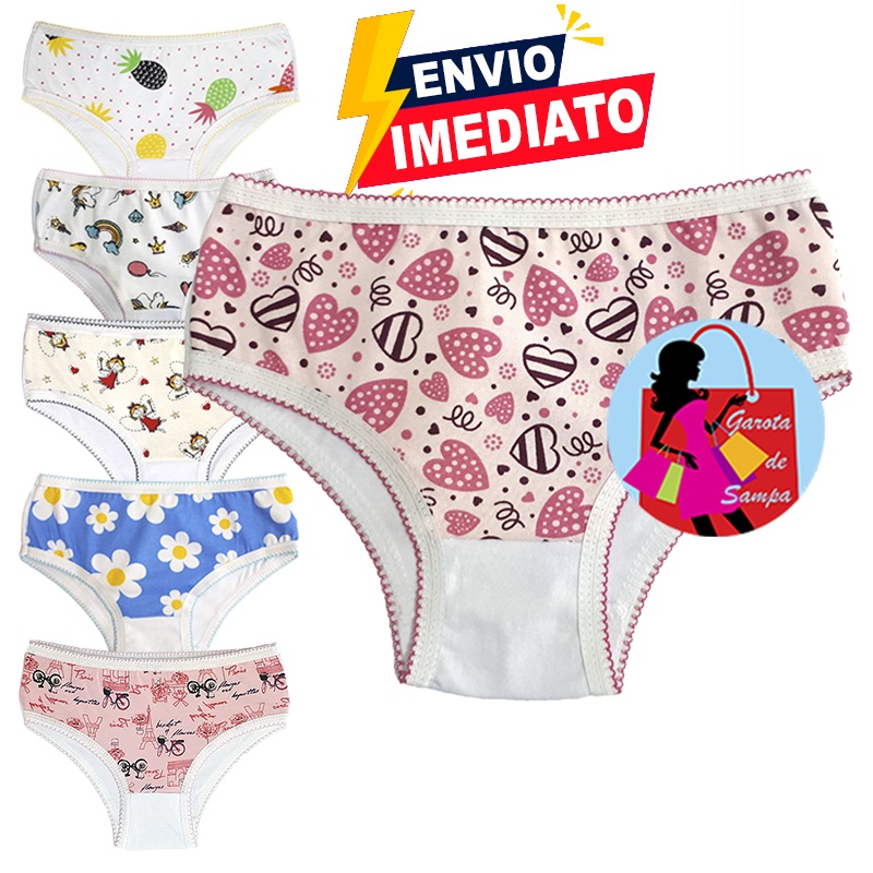 Calcinha Infantil Menina - Kit 10 pçs - 1 a 9 anos - 100% Algodão, com ...