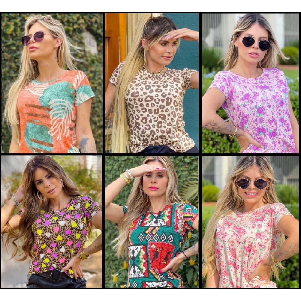 Kit combo com 3 blusinhas feminina a escolher moda tendência estampa fashion atual 2024 | Shopee ...