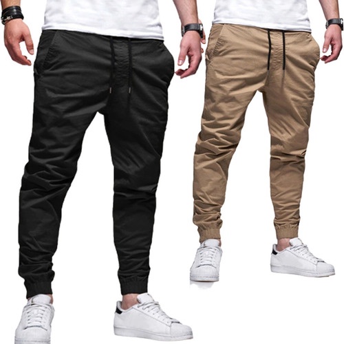 Kit 02 Calças Jogger Sarja Masculina Com Punho Elástico Escorrega O Preço