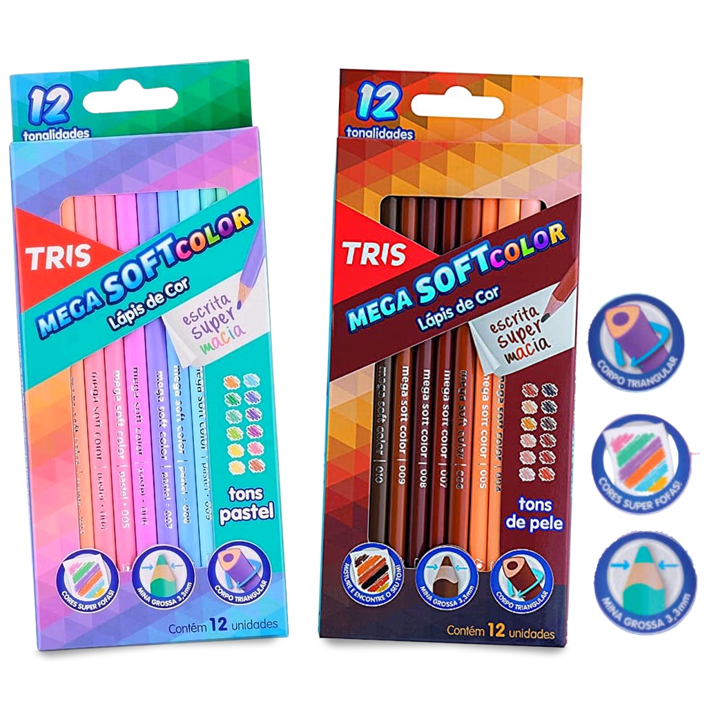 Lapis De Cor Tons Pastel e Pele 12 Cores Tris Mega Soft Color Unidade ...