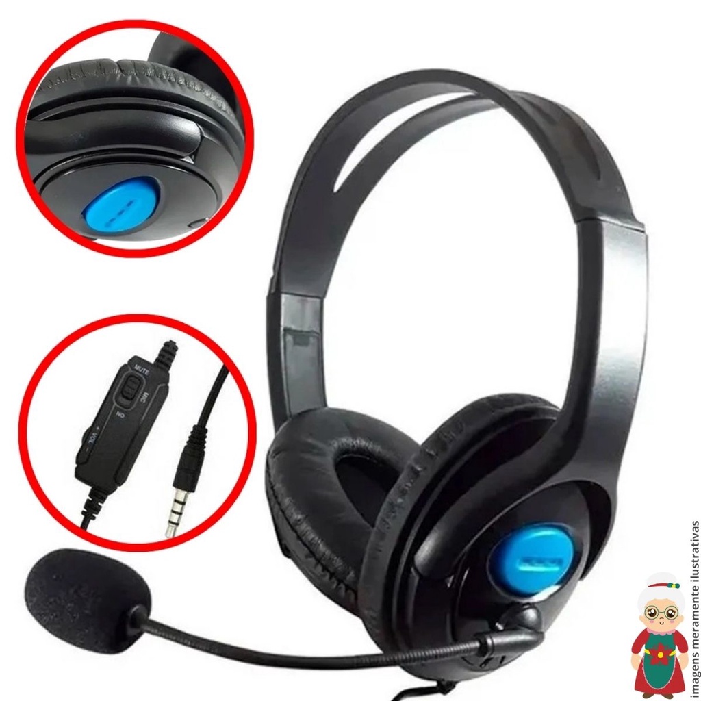 Headset Fone Gamer de ouvido com microfone Para PC Ps4 XBOX Computador Notebook Celular P3 ...