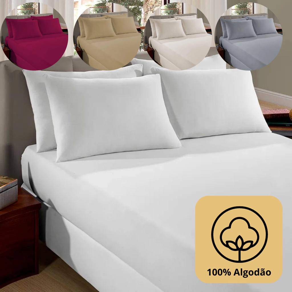 Jogo de Lençol Solteiro Casal Queen King 100% Algodão 2-3 Peças ...