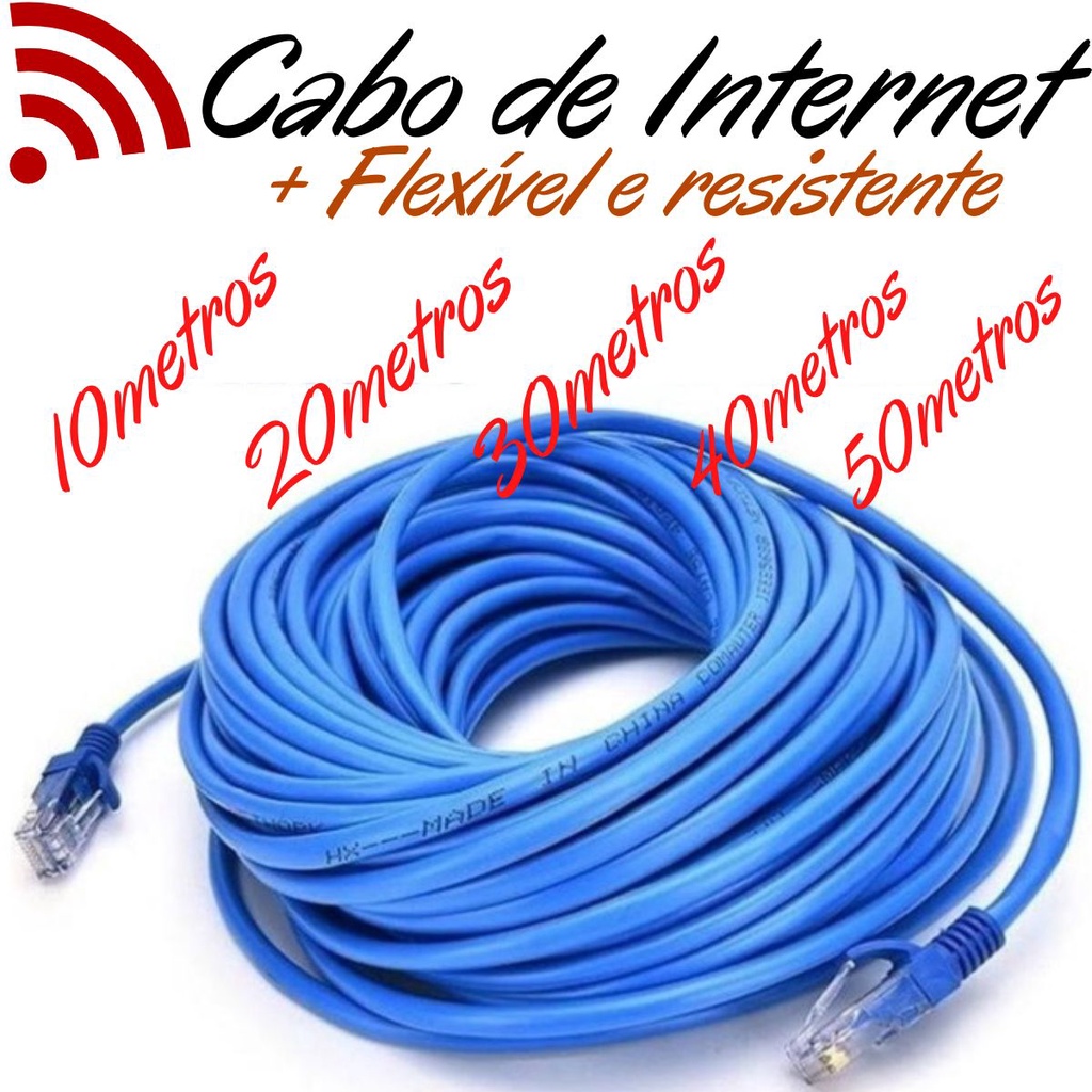 Cabo para rede e internet 10, 15, 20, 25, 30, 35, 40, 45 e 50 Metros ...