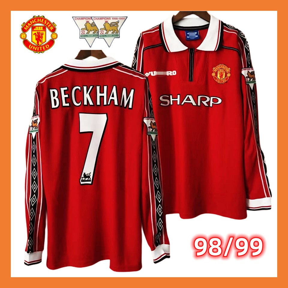Camisa de time Retrô 9899 Manchester United Long sleeve Home 1998/1999 ...