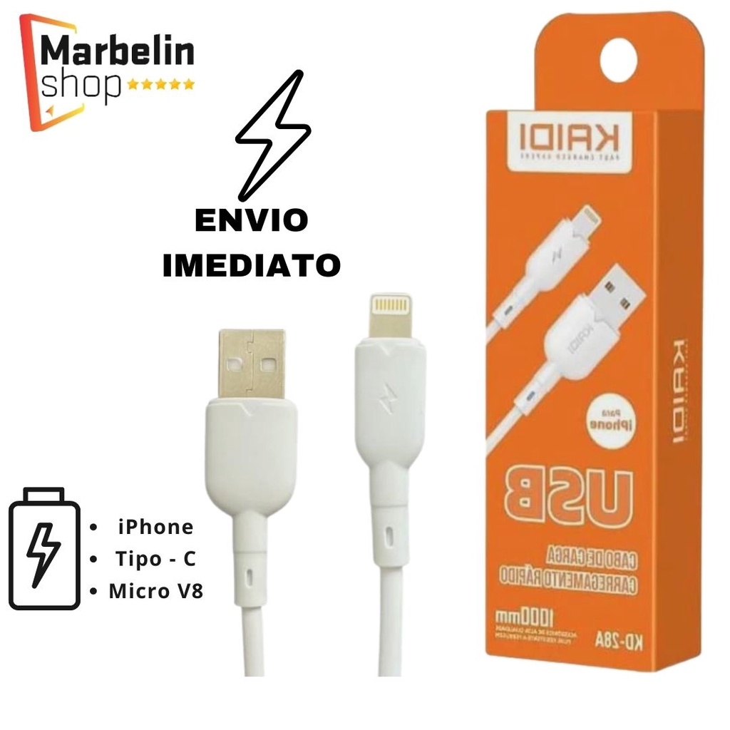 Cabo Carregador Usb iPhone / tipo-C / Micro V8 / Kaidi Turbo Rápido ...