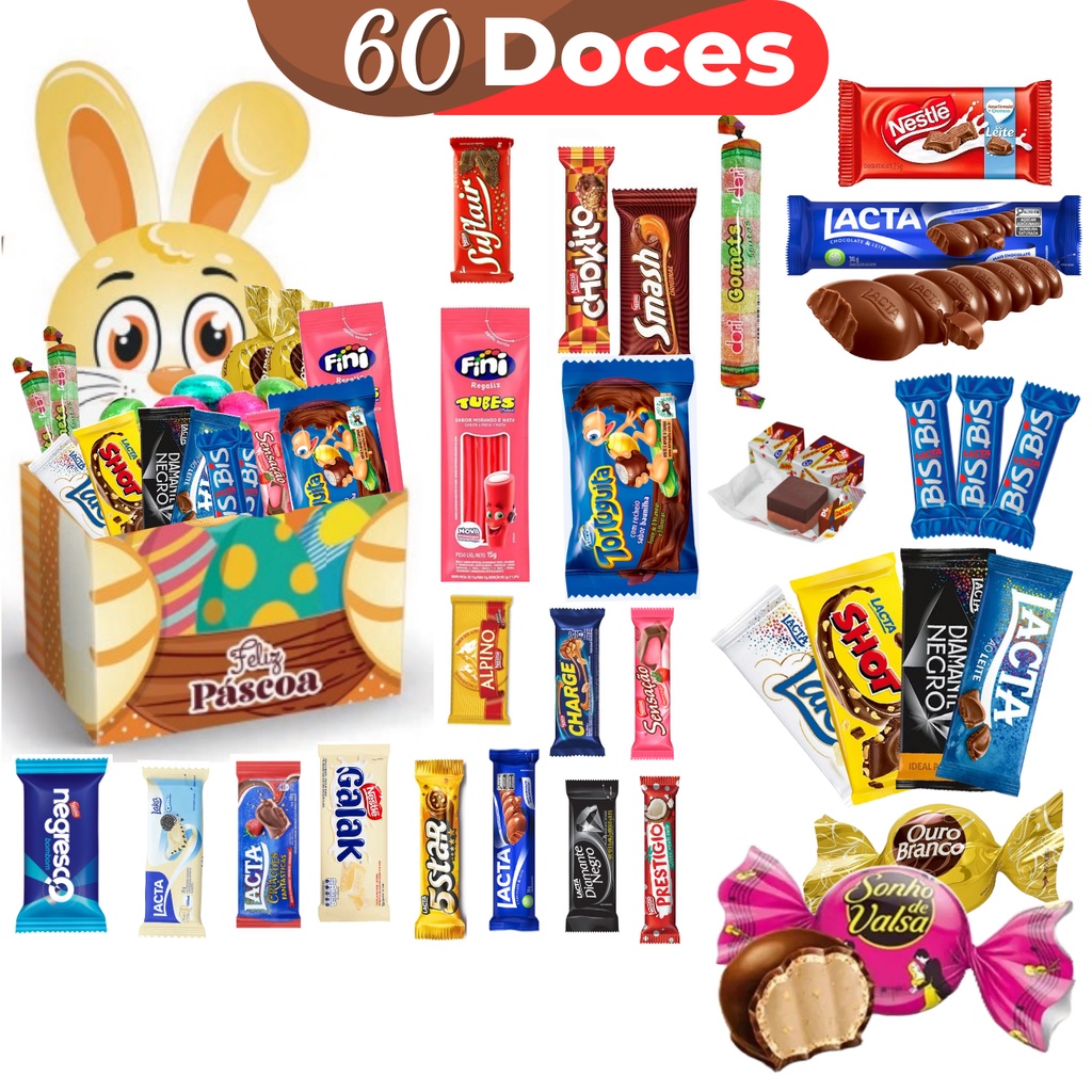 Páscoa Chocolate Kit Cesta Infantil 62 Doces Chocolate Ovinhos Kits ...