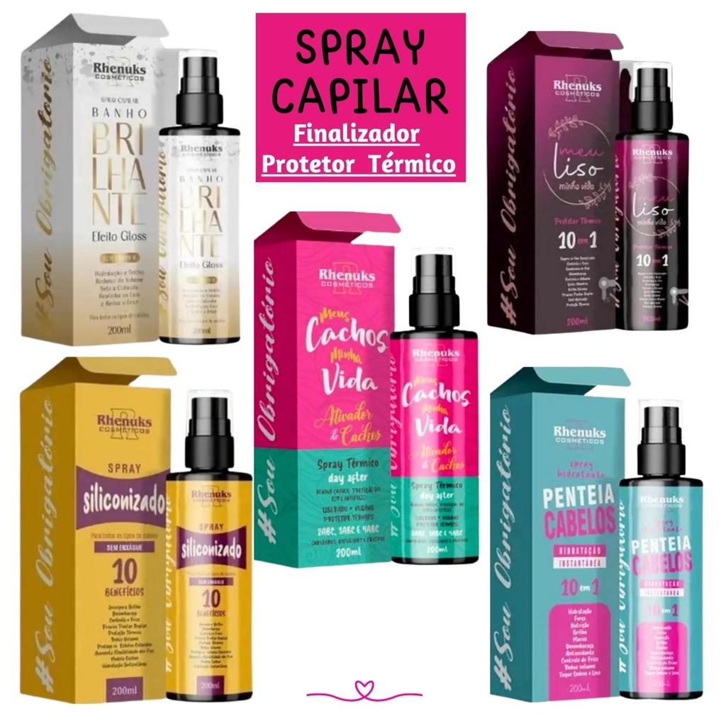 Spray Protetor Térmico Finalizador para Cabelos Rhenuks/Lisos,Cachos ...