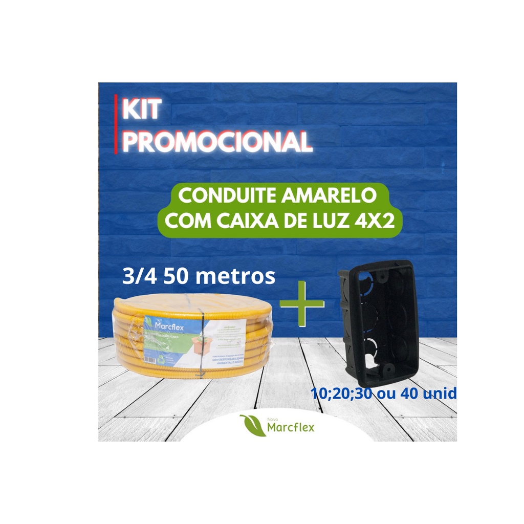 Kit Conduíte 3/4 Amarelo 50m + Caxinhas de Luz 4x2 Preta (10-20-30 ou 40 unidades) - Escorrega o ...