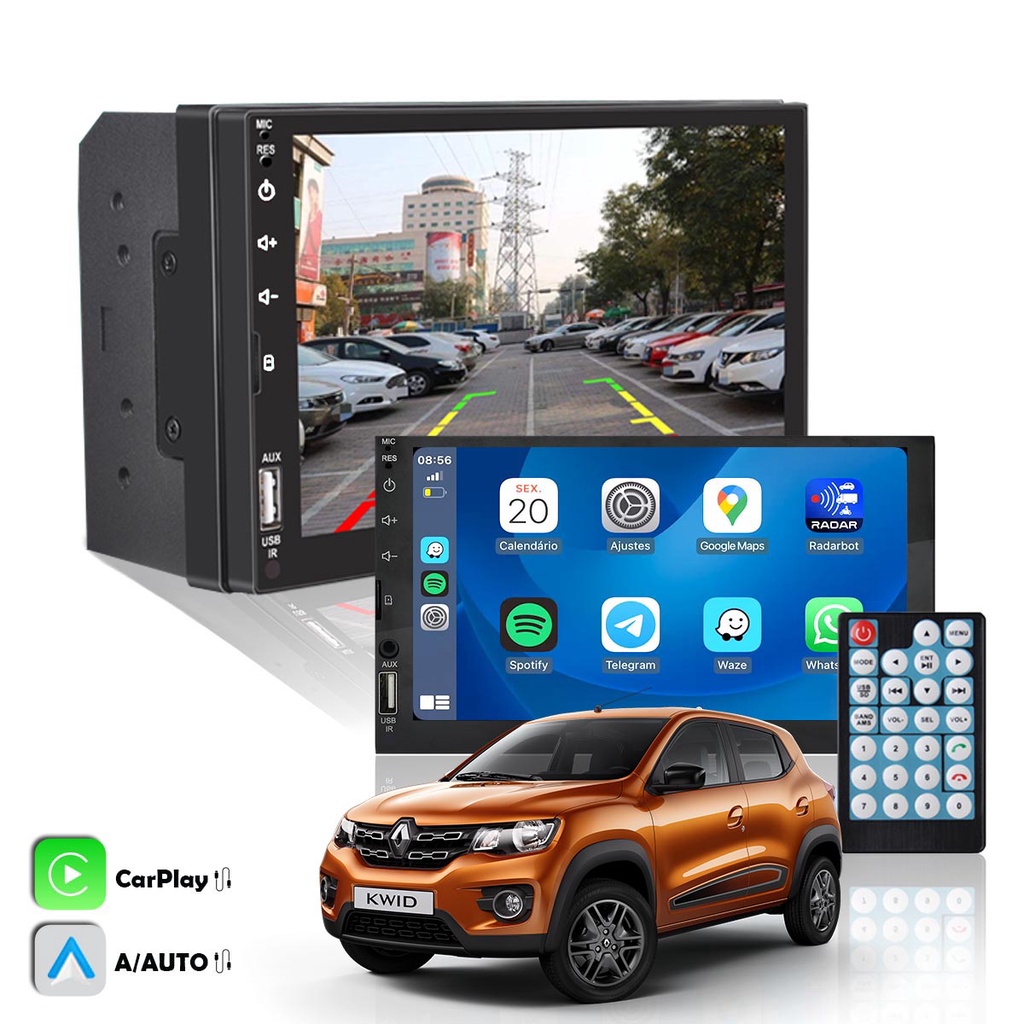 Central Multimídia MP5 Carplay Espelhamento Kwid 2018/2022 Tela 7 Polegadas Touch Screen ...