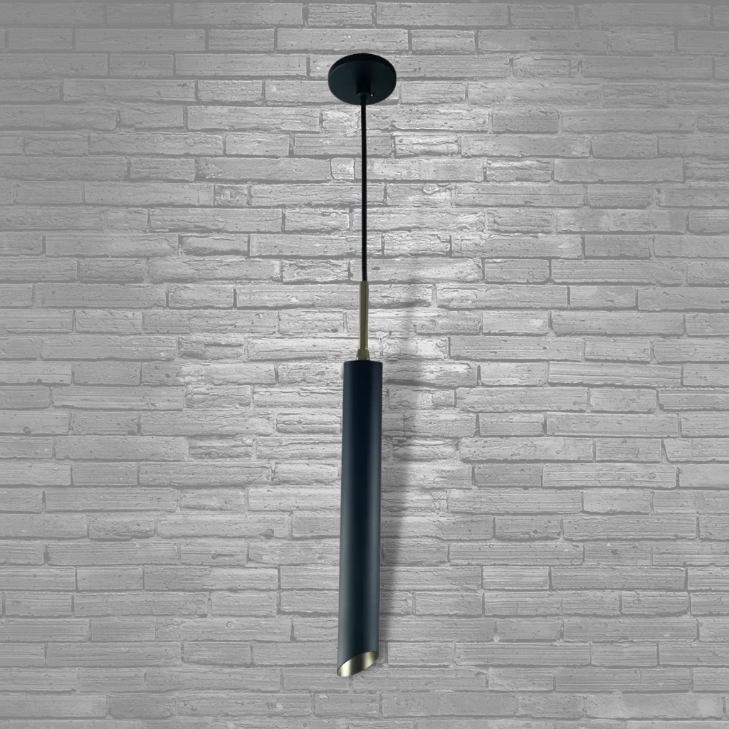 Luminaria Pendente Tubo Chanfrado 30cm Preto e Acabamento Dourado Fio 1 ...