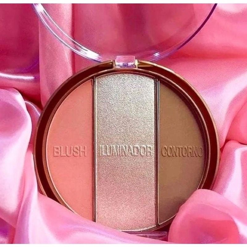 Paleta de Blush Iluminador e Contorno Multi Face 3 em 1 Vivai Estojo ...