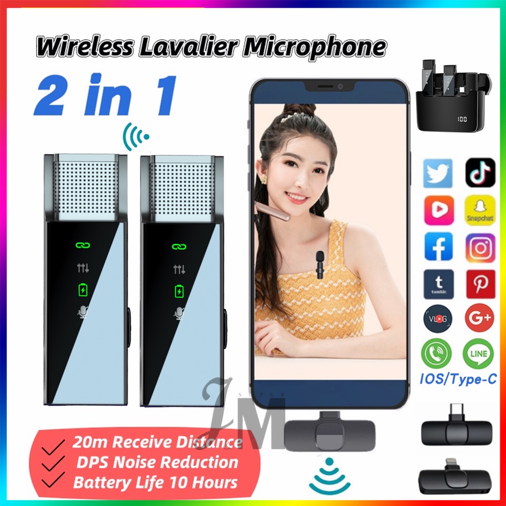 Microfone De Lapela Sem Fio VLog Compacto Portátil Com Gravação De ...