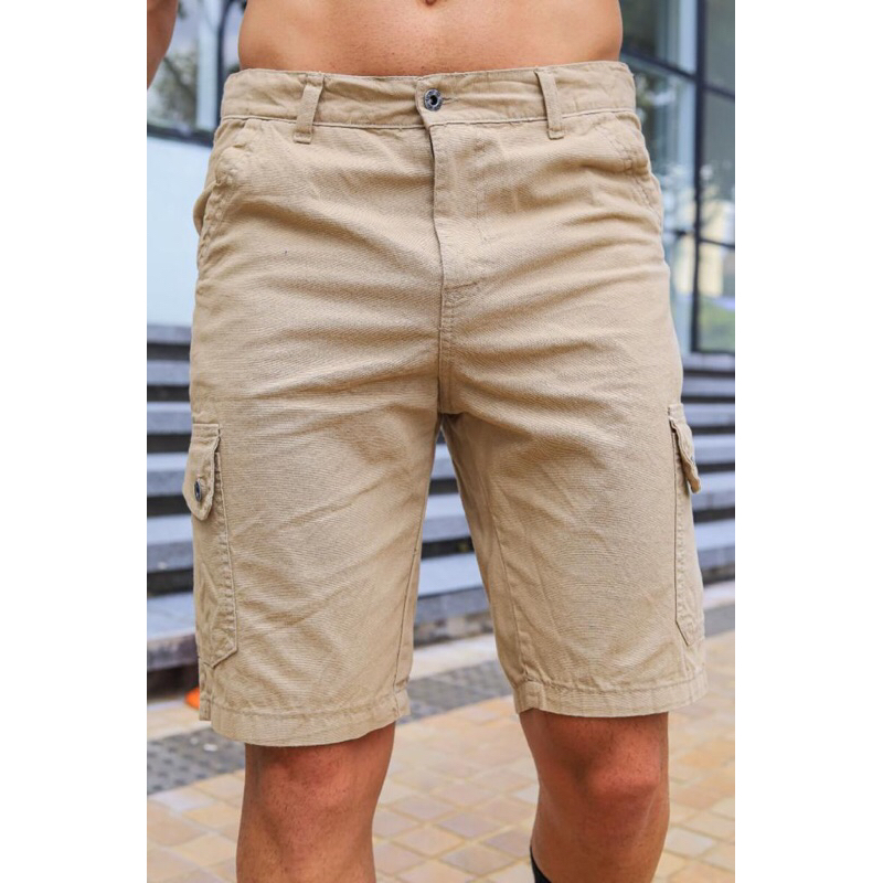 Bermuda Sarja Cargo Masculina 6 Bolsos Cor Bege Escorrega O Preço