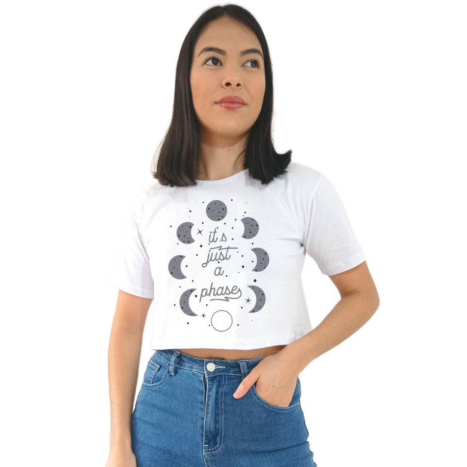 Camiseta Cropped Algodão Gringa Fases da Lua | Shopee Brasil