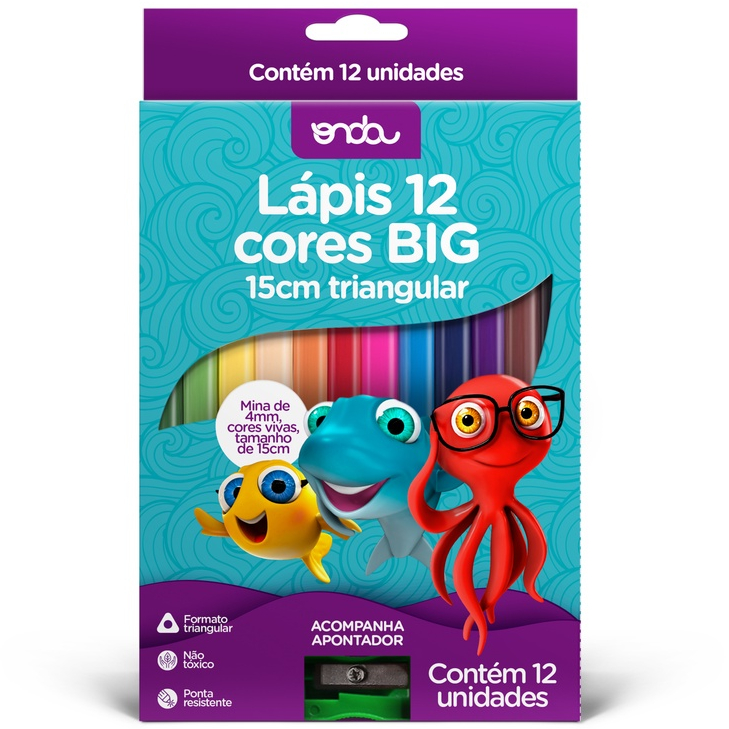 Lapis de Cor 12 Cores Big Jumbo 15cm Kit Com Apontador | Shopee Brasil