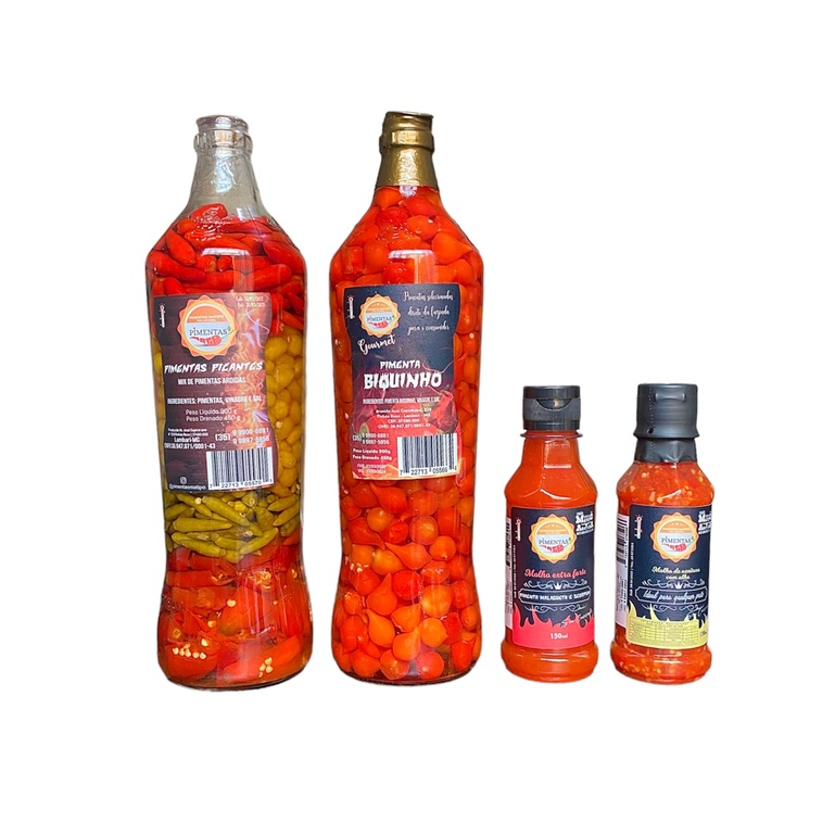 Kit 4 unidades, 2 frascos de pimenta em conserva 900 ml + 2 molhos ...
