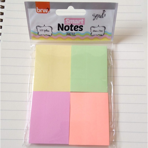 Bloco De Notas Adesivo Brw Tipo Post It Quadrado Pacote Com 4 Cores Tom