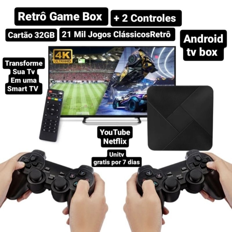 Video Game Retrô com Emuelec Retrô Game Box 21 Mil jogos + 2 Controles ...