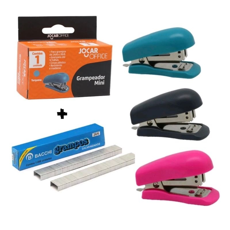 Kit Mini Grampeador + Caixa de Grampos Galvanizados 26/6 com 1000 ...