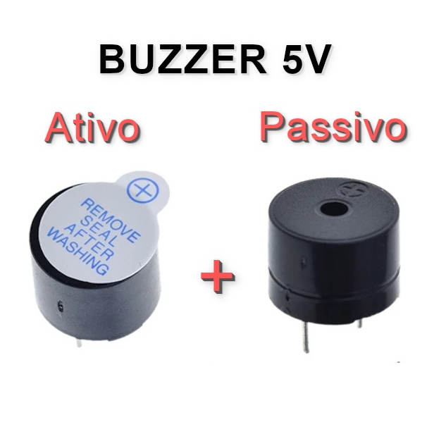 1 Buzzer Ativo 5V + 1 Buzzer passivo 5V para Arduino e Protoboard ...
