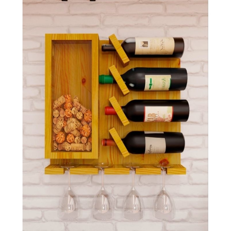 Adega de Vinho Rústica De Madeira Pinus com Porta Rolhas | Shopee Brasil