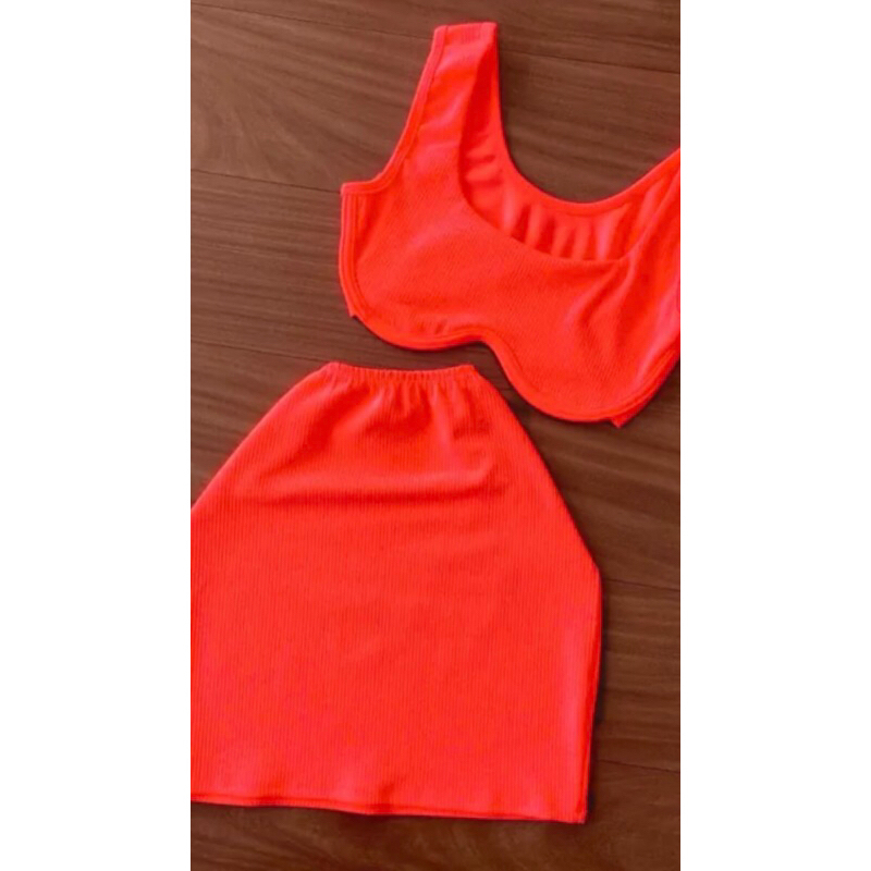 CONJUNTO TOO CROPPED E SAIA ALTO VERÃO | Shopee Brasil