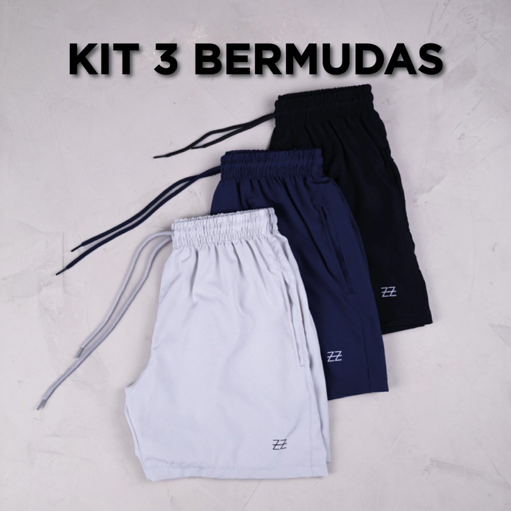 Kit 3 bermudas masculina academia treino