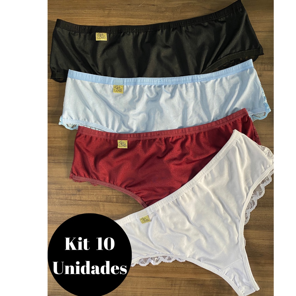 Kit 10 Calcinha Fio Duplo Plus Size Feminina Sensual Renda Tamanho ...