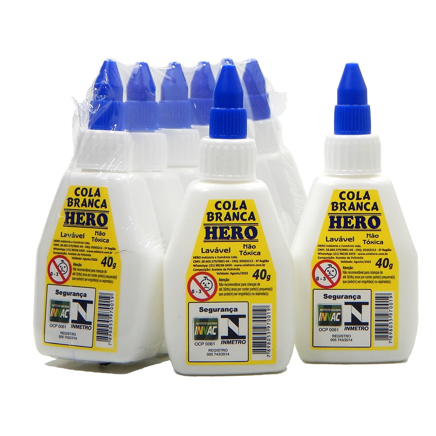 Cola Branca Escolar 40g - Marca HERO - Kit c/ 24 frascos | Shopee Brasil