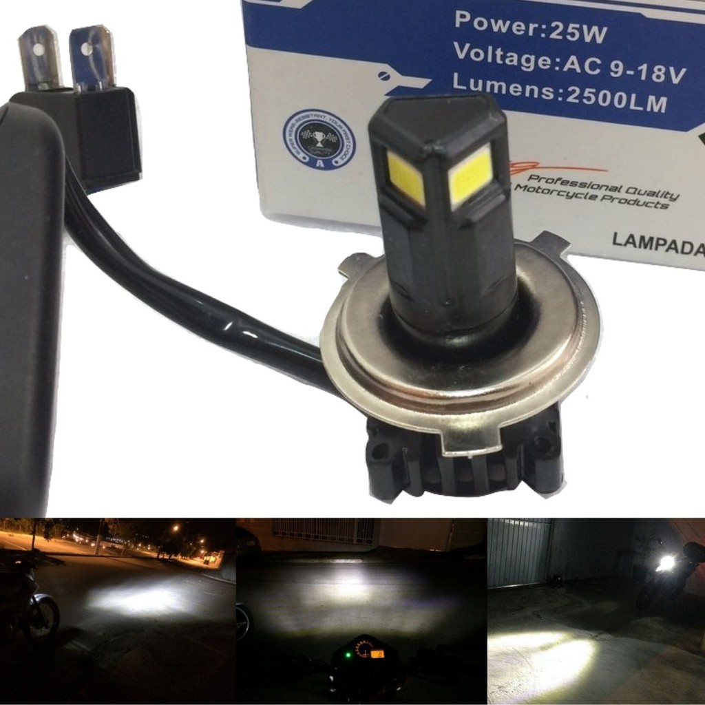 Lampada H4 Farol De Led Moto Super Branca 6000k Efeito Xenon 3d T Mac