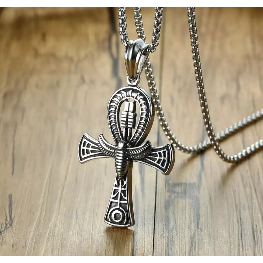 Corrente com Pingente Aço Inox Cruz Ankh Símbolo Egípcio Da Vida ...
