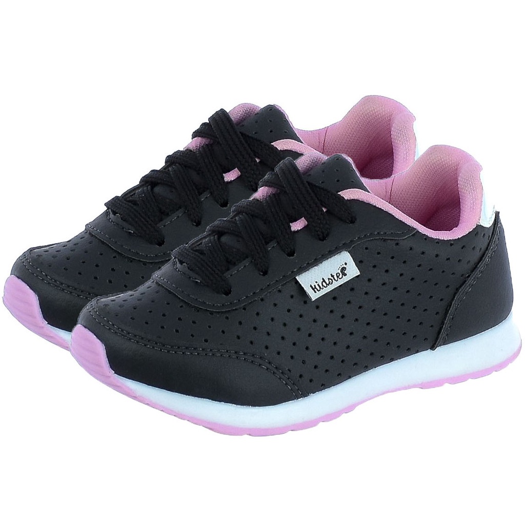 Tênis Infantil Escolar 20 ao 36 Jogging Preto com Rosa - Escorrega o Preço